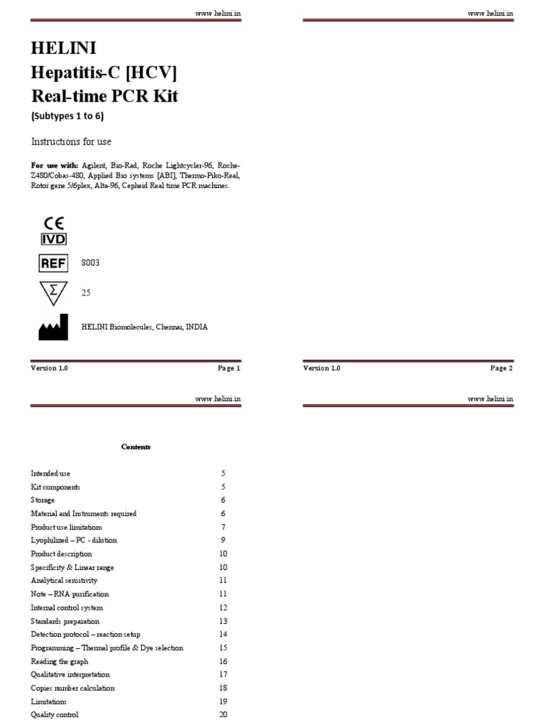 Helini HCV Real-time PCR Kit Guide | PDF | Polymerase Chain Reaction ...