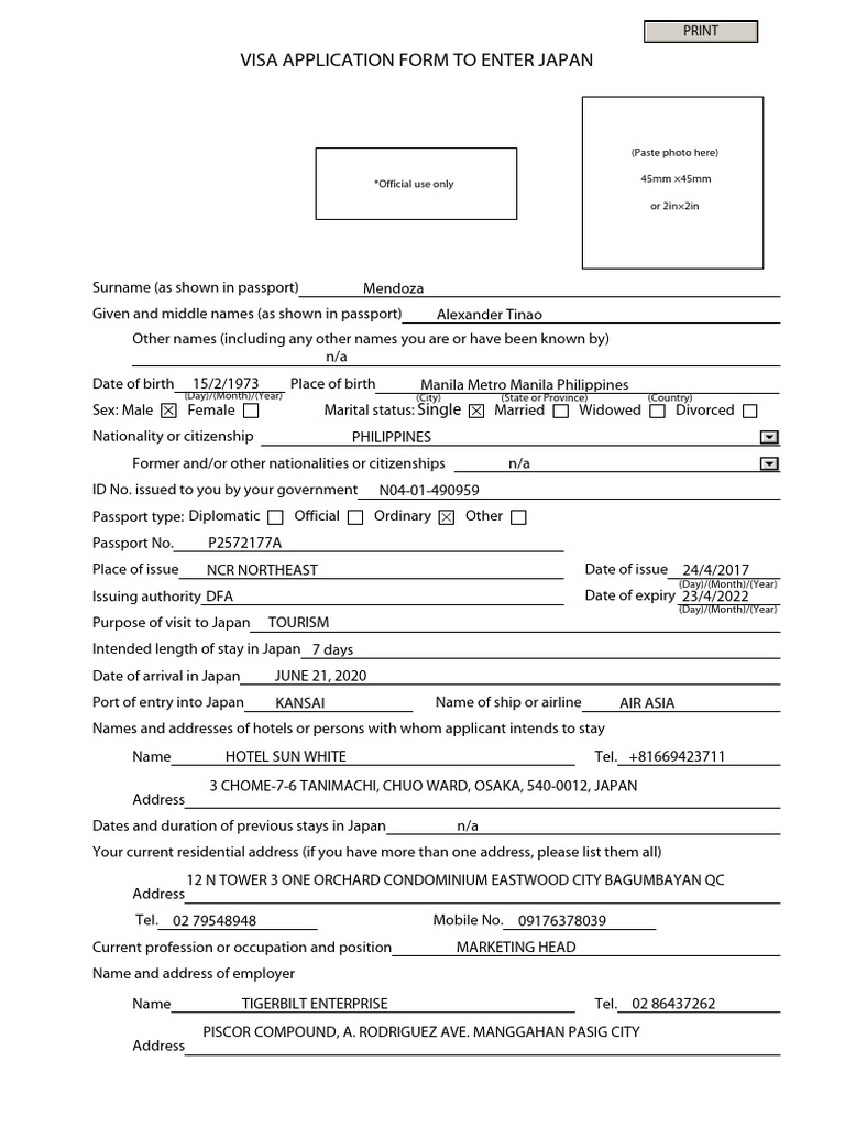 Japan Visa Application Form | PDF | Travel Visa | Passport