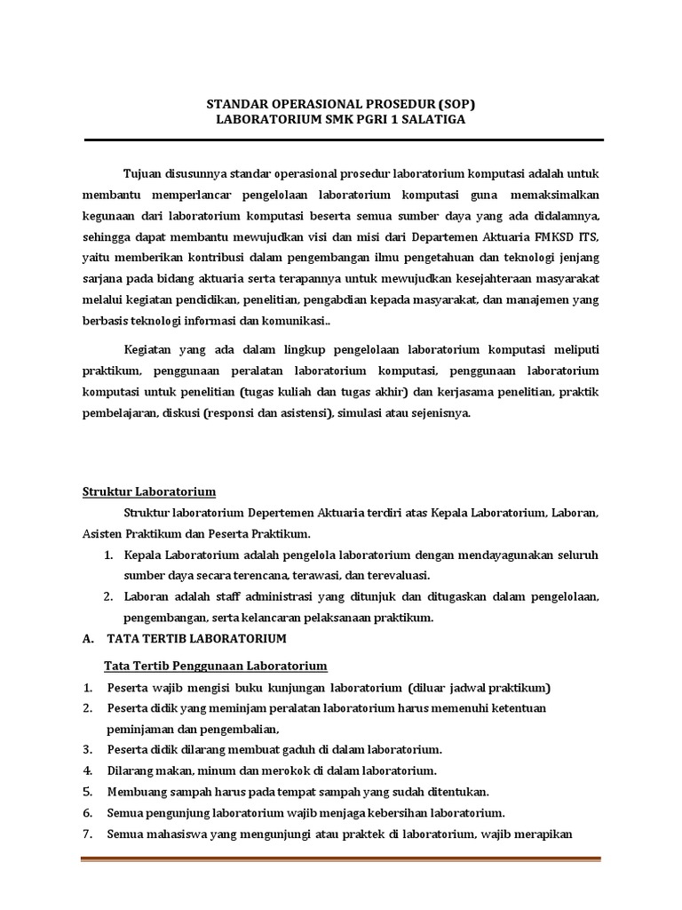 Standar Operasional Prosedur Laboratorium | PDF