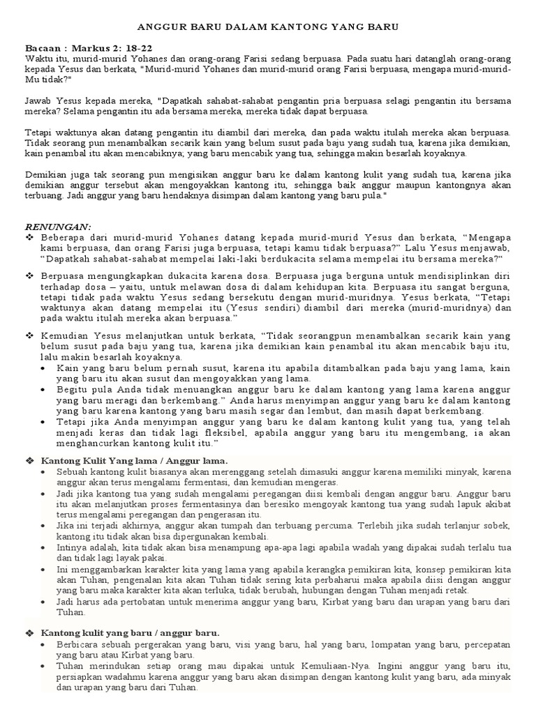 Anggur Baru Dalam Kantong Yang Baru | PDF