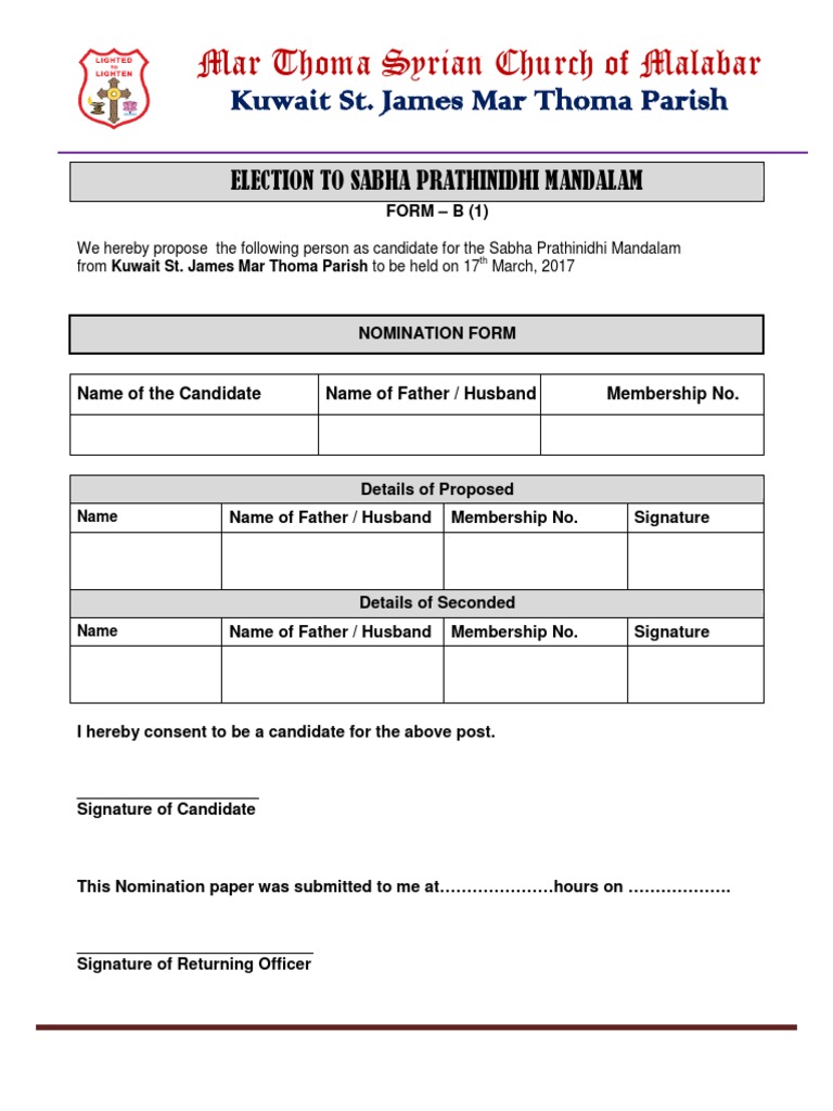 Prathinidhi Mandalam Nomination Form 2024 | PDF