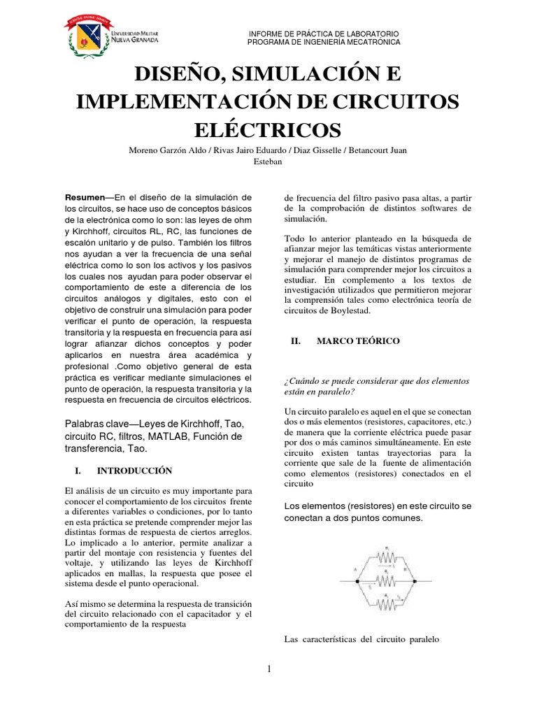 Diseño, Simulación e Implementación de Circuitos Eléctricos | PDF | Red ...