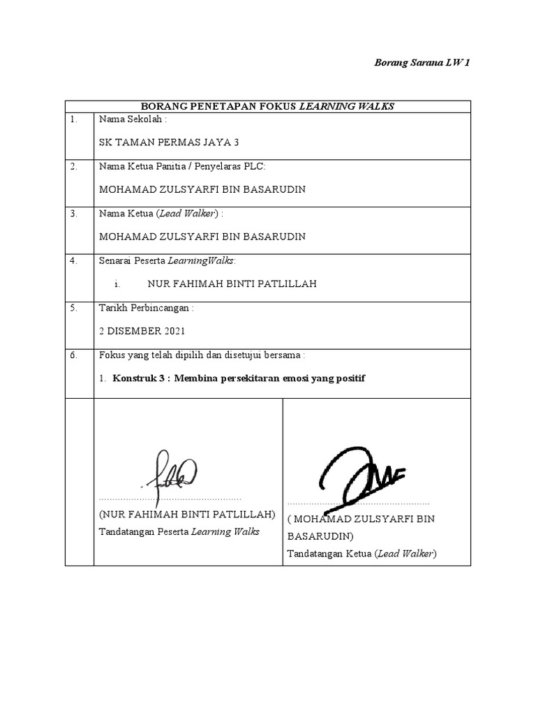 Borang - Learning - Walks Panitia BM | PDF