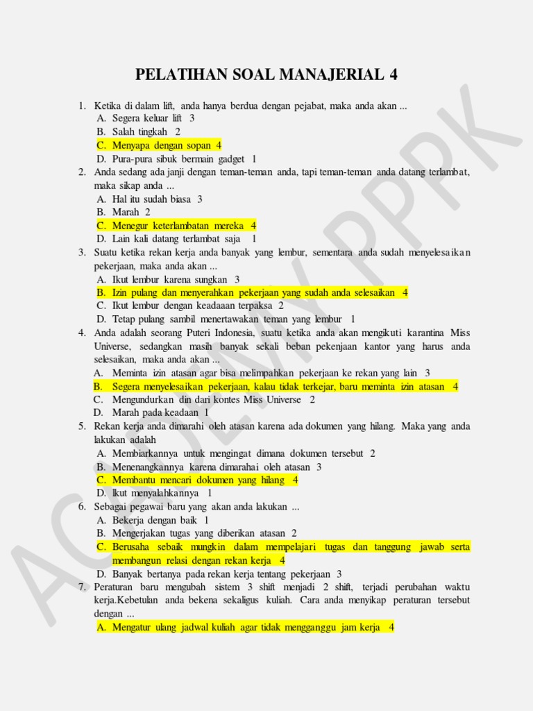 Soal Pelatihan Manajerial 4 | PDF | Seni & Disiplin Bahasa ...