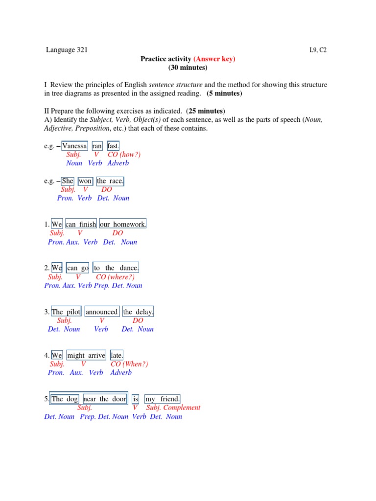 Practice l9 c2 Sentence Structure Key | PDF | Verb | Adverb
