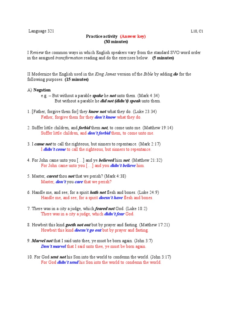 Practice l10 c1 Transformation Key | PDF | Thou | Gospel Of Mark