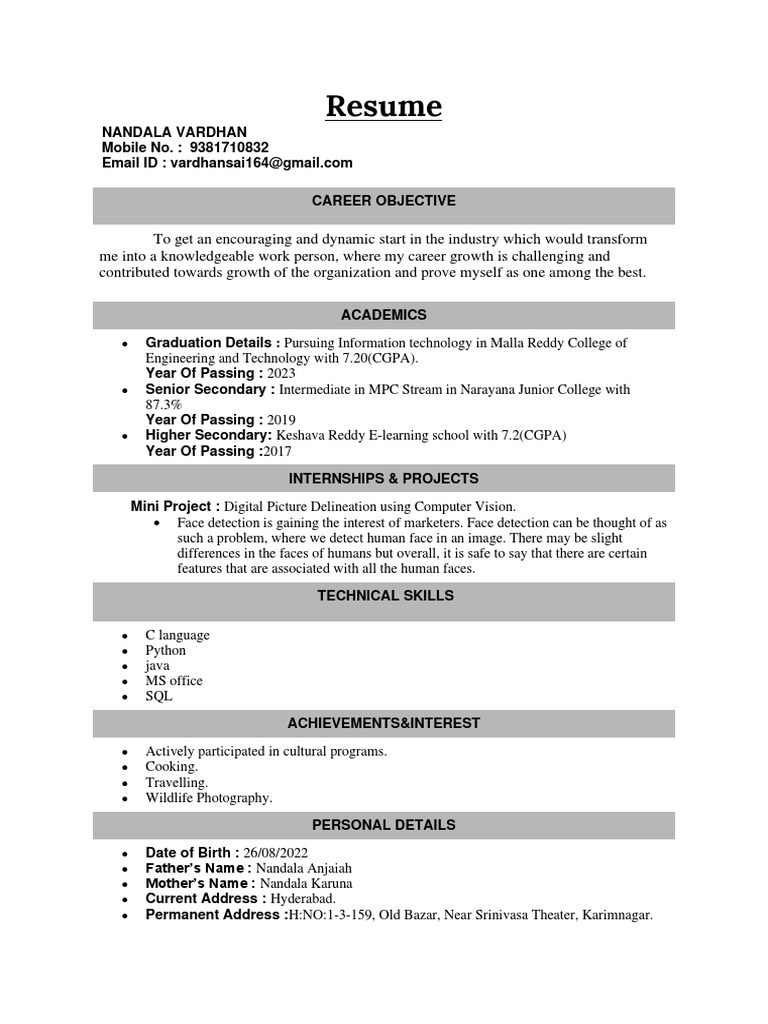 Resume Vardhan | Download Free PDF | Computing