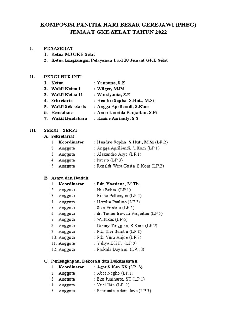 Komposisi Panitia Hari Besar Gerejawi | PDF