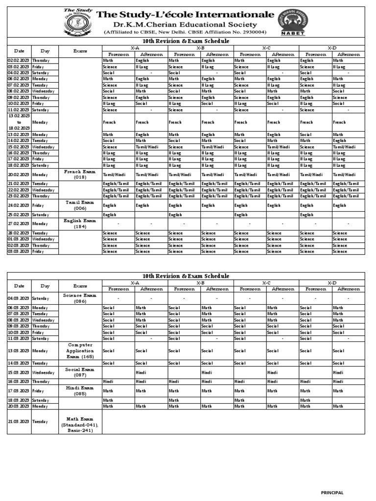 10th Grade Exam Schedule 2023 | PDF
