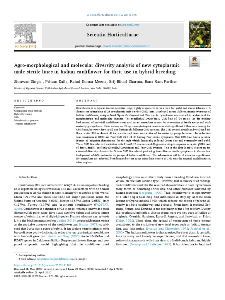 Agro Morphological and Molecular Diversity Analysis of New Cy - 2022 - Scientia | PDF | Gel ...