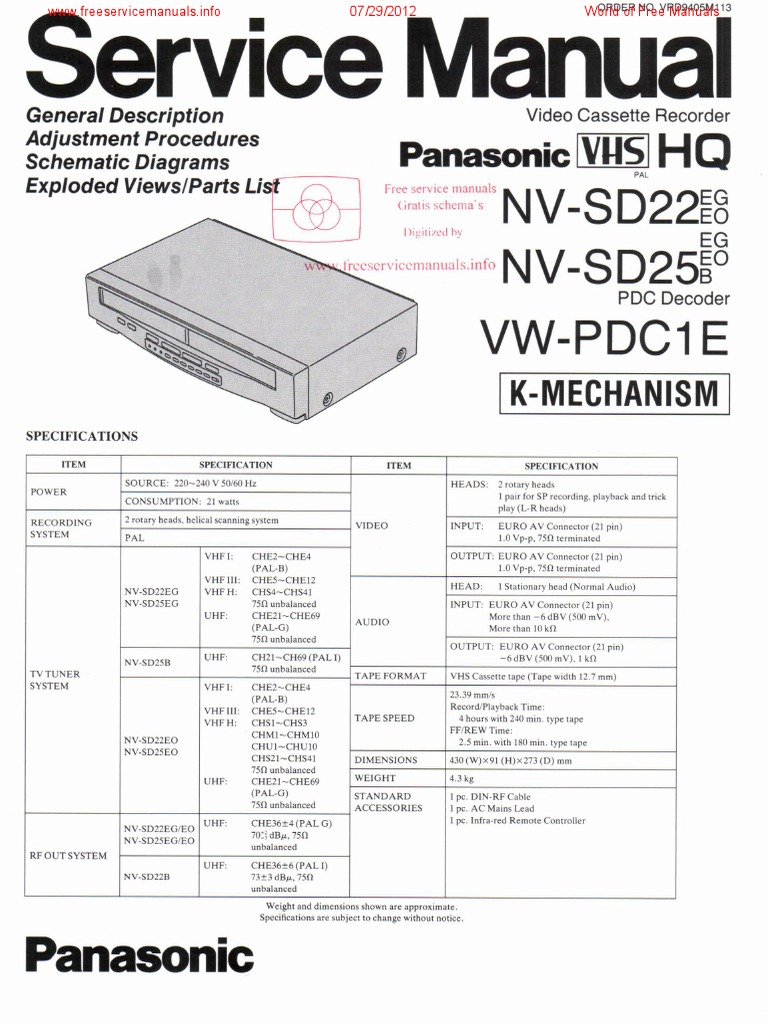 Service Manual Panasonic nv-sd22-25 | PDF