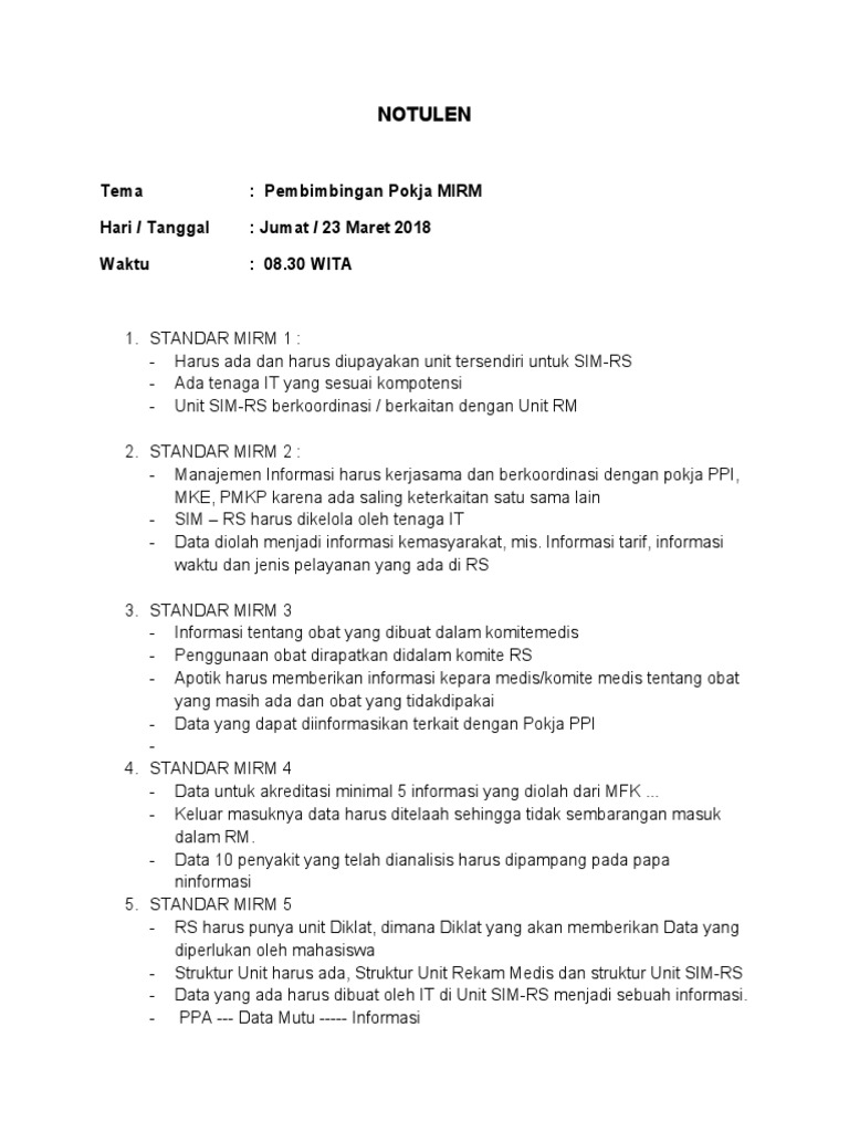Notulen Pokja MIRM | PDF | Teknologi & Rekayasa