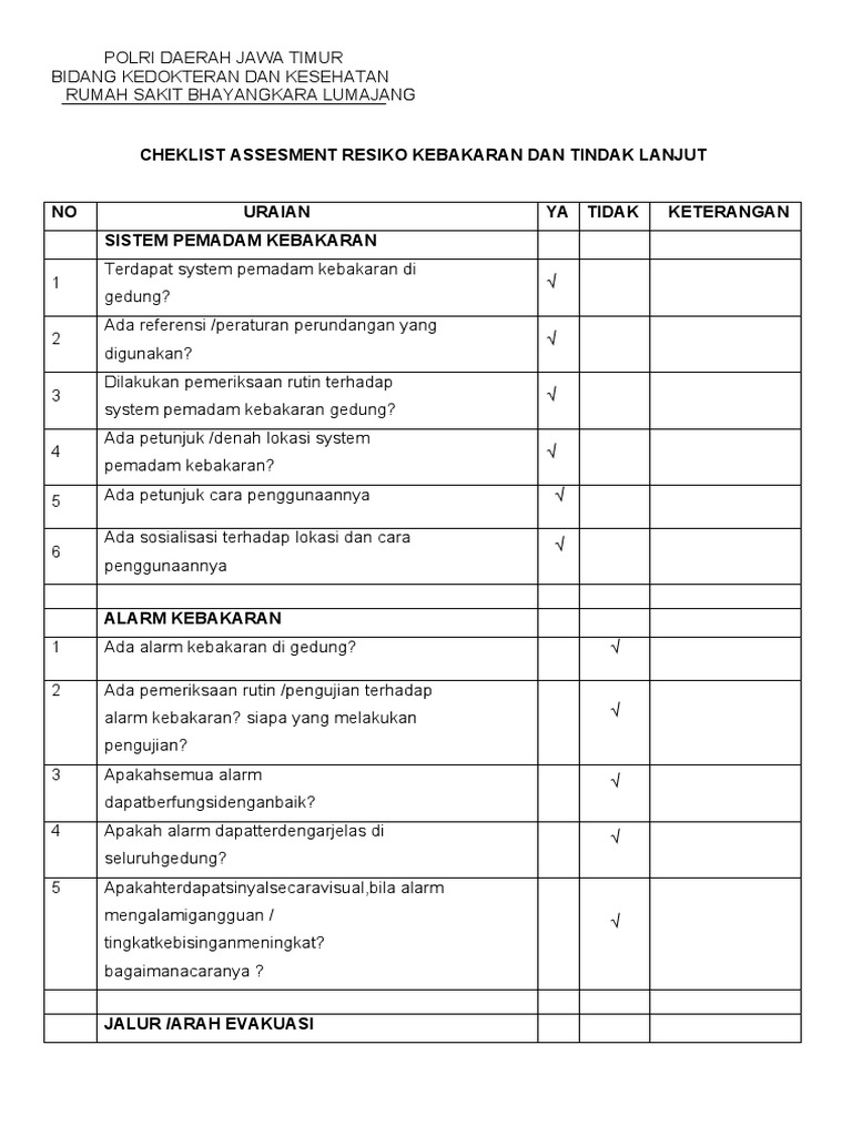 EP 2 Checklist Kesehatan Keselamatan Kerja Kebakaran Dan Evakuasi OK | PDF