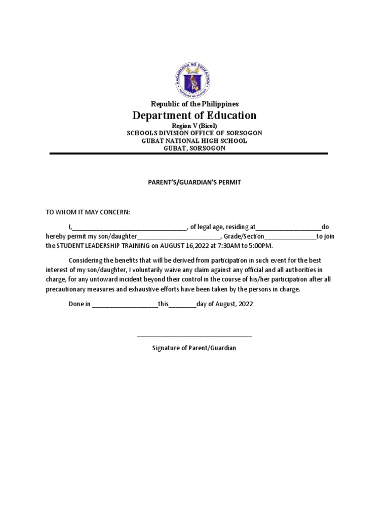 Parents Permit | PDF