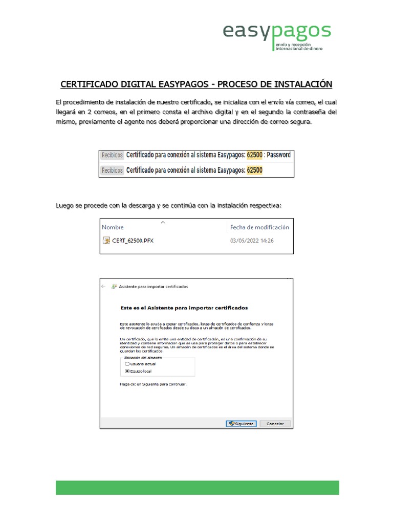 Instalación Certificado Easypagos | PDF