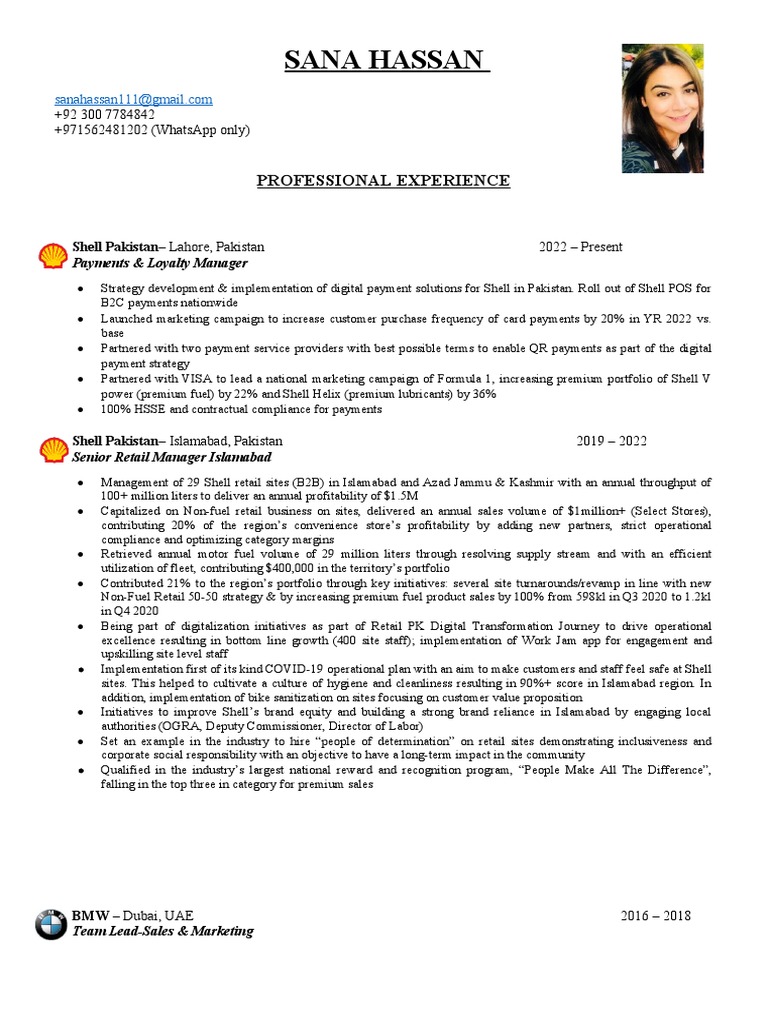 Resume Sana Hassan 2022 | PDF | Marketing | Brand