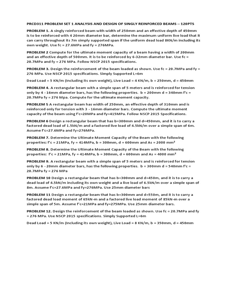 PRCD311 PS1 Analysis and Design of SRB 2 | PDF | Beam (Structure) | Structural Load