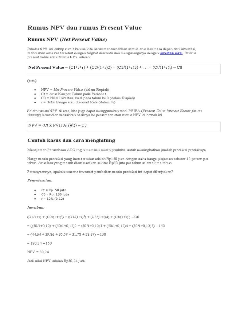 Rumus NPV Dan Rumus Present Value | PDF | Metode & Bahan Ajar