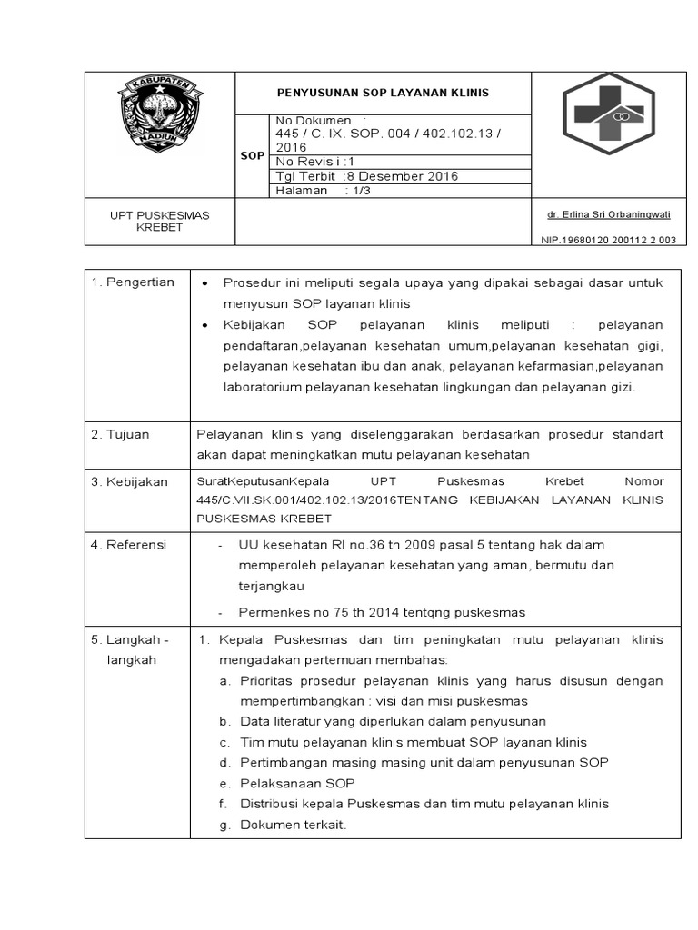9.2.2.4 SOP Penyusunan SOP Layanan Klinis | PDF | Kesehatan Holistik