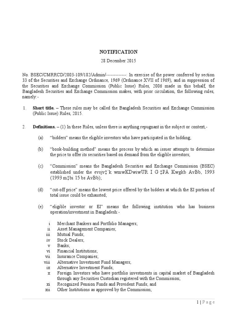 BSEC (Public Issue) Rules, 2015 (31.12.2015) - Published in The Gazette ...