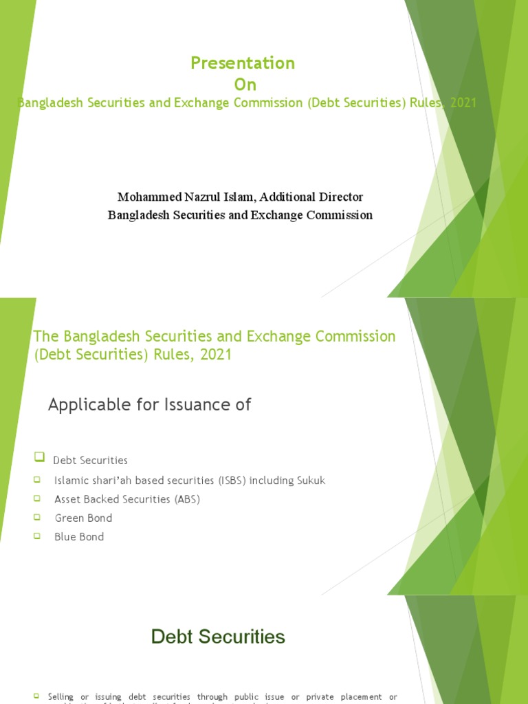 Presentation On BSEC (Debt Securities) Rules, 2021 | PDF | Securities (Finance) | Securitization