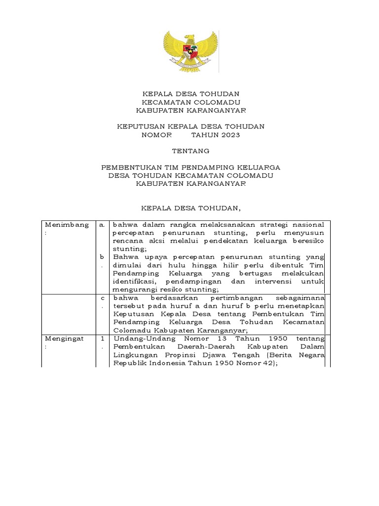 Draft SK TPK 2023 (Desa) | PDF