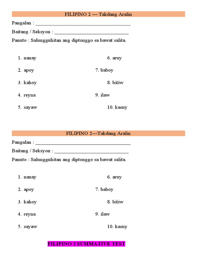FILIPINO 2 Diptonggo | PDF