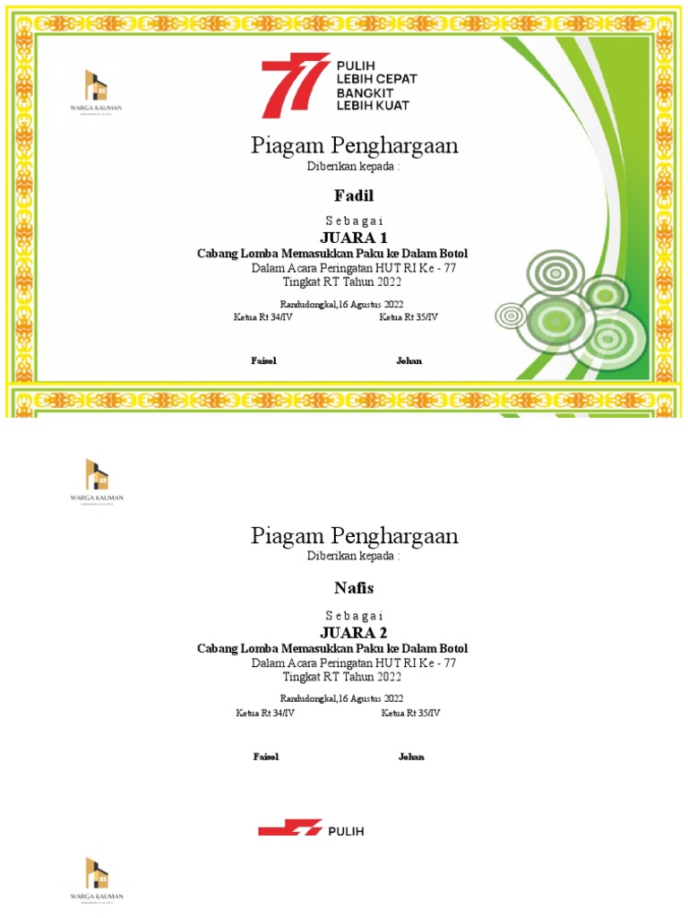 Piagam Lomba | PDF