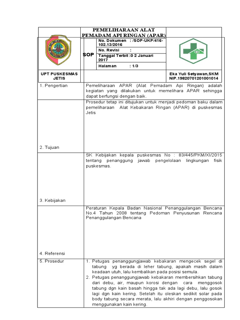 Sop Pemeliharaan Apar | PDF