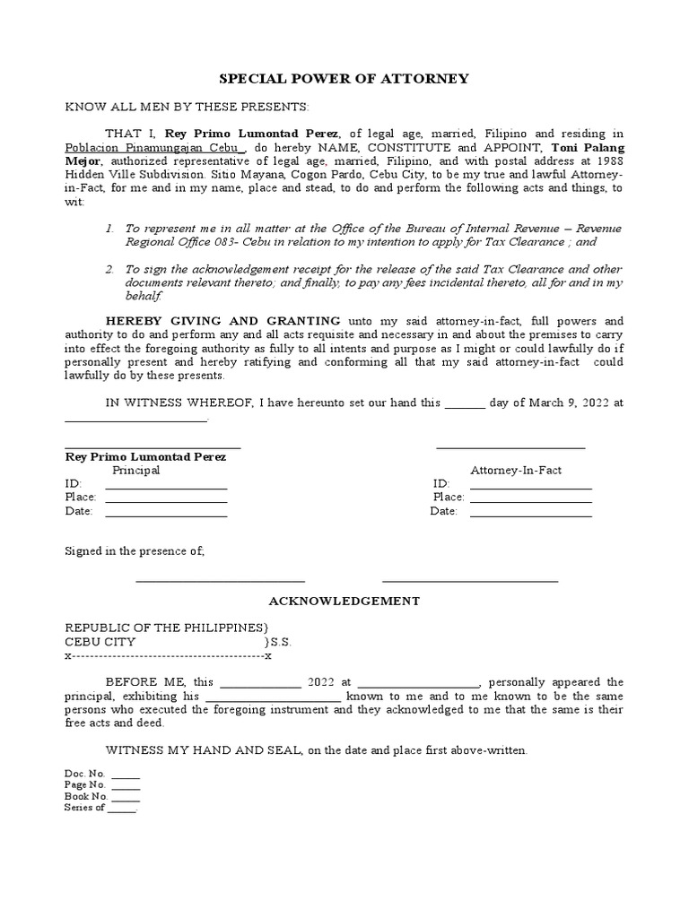 Special Power of Attorney | Download Free PDF | Power Of Attorney | Taxes