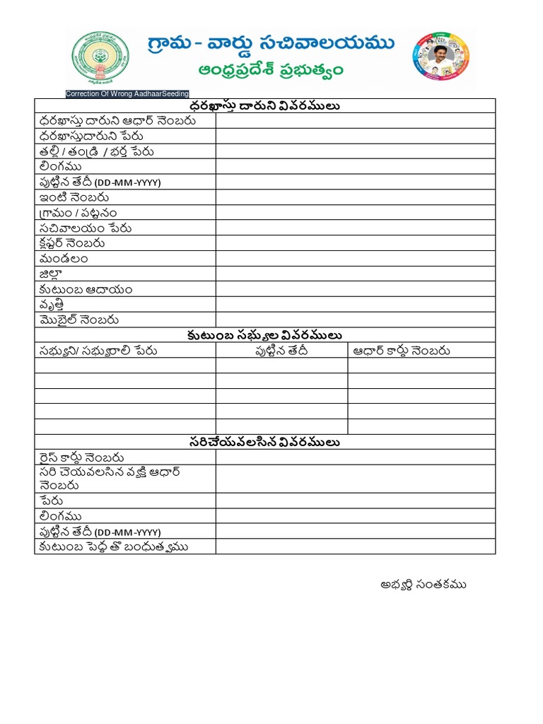 Rice Card Correction-Of-Wrong-Aadhaar-Seeding | PDF