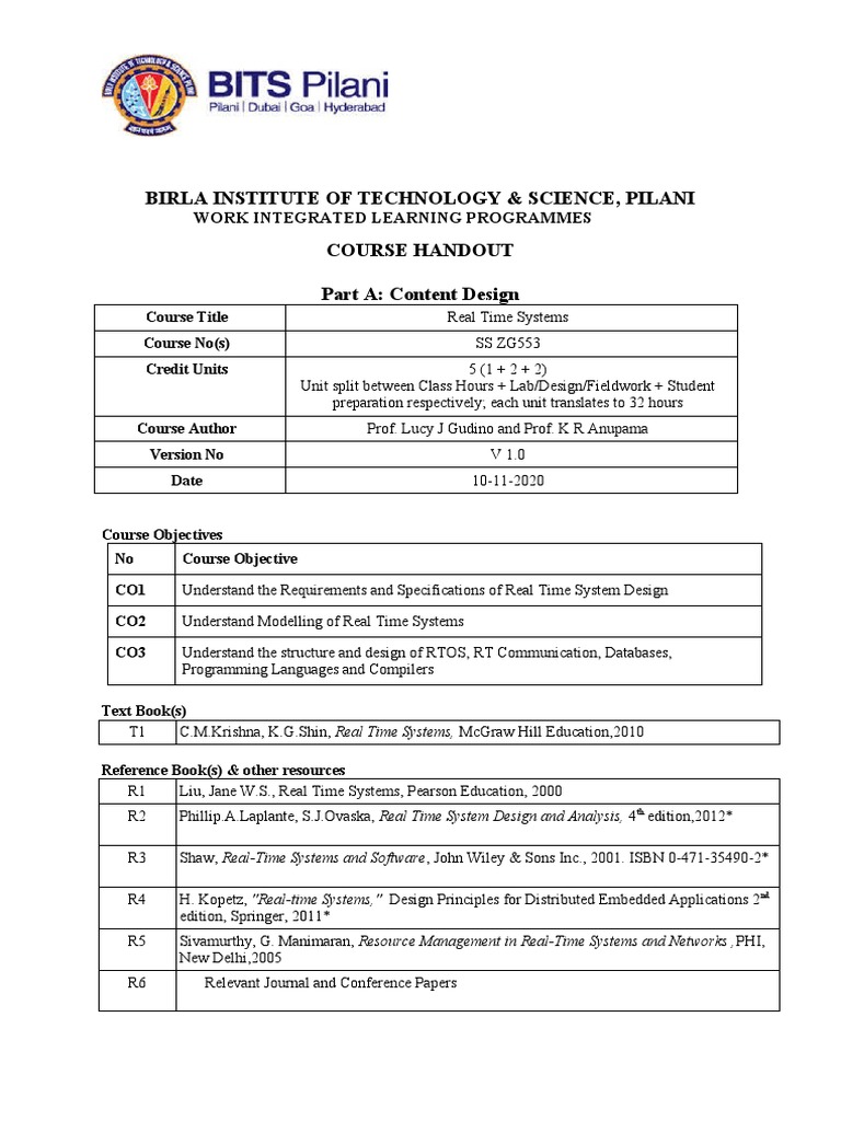 Ss Zg553 Course Handout | PDF | Real Time Computing | Scheduling (Computing)
