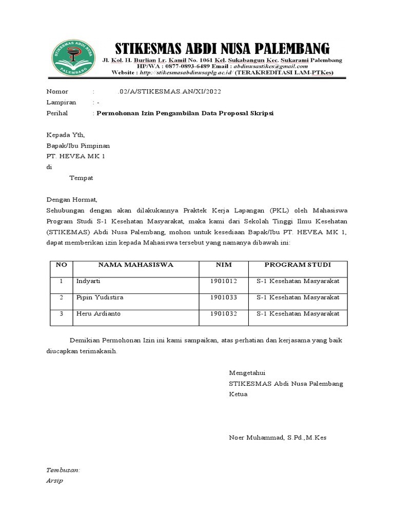 Surat Izin Permohonan Proposal | PDF