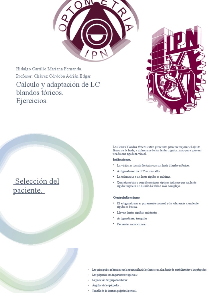 Cálculo y Adaptación de LC Blandos Tóricos Ejercicios | PDF | Oftalmología | Ojo humano