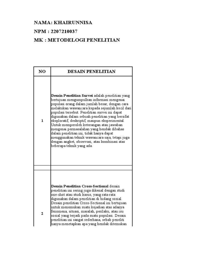 Macam Macam Desain Penelitian Beserta Kelebihan Dan Kekurangannya | PDF | Sains & Matematika