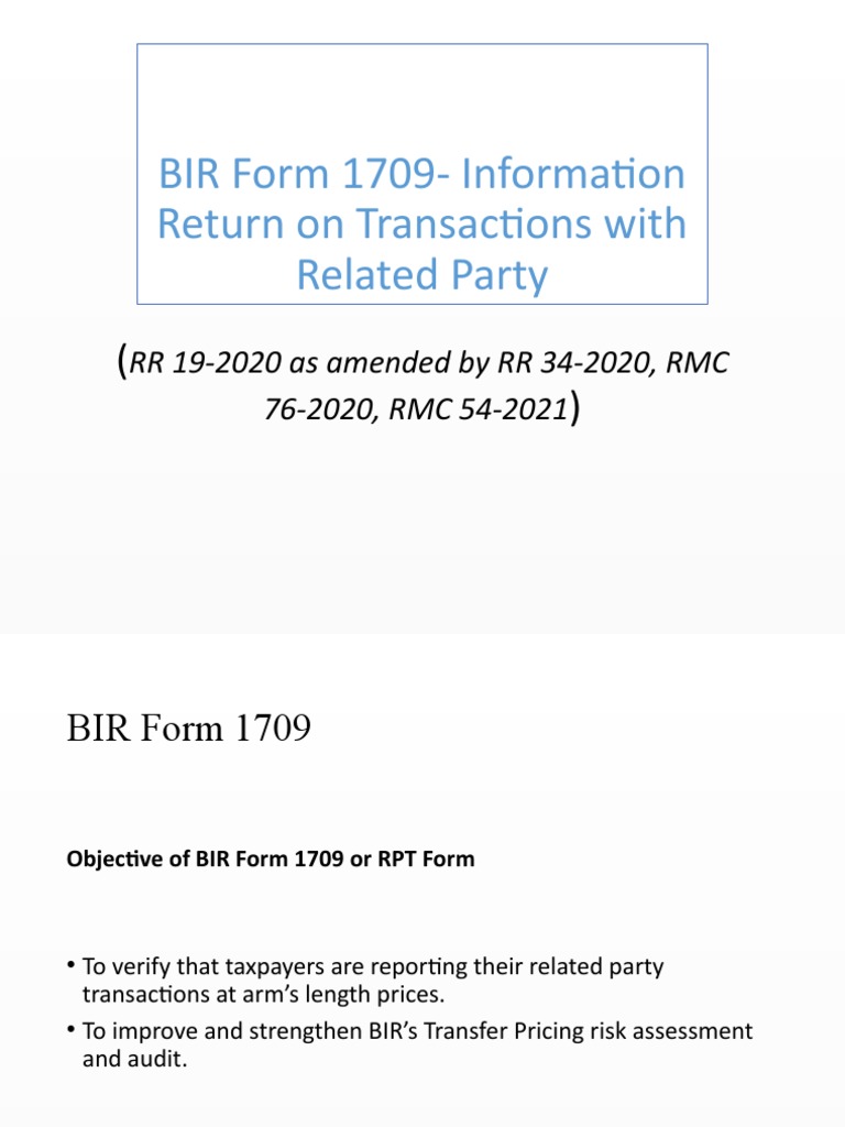 BIR Form 1709 Presentation - 03022022 | PDF | Taxes | Income Tax