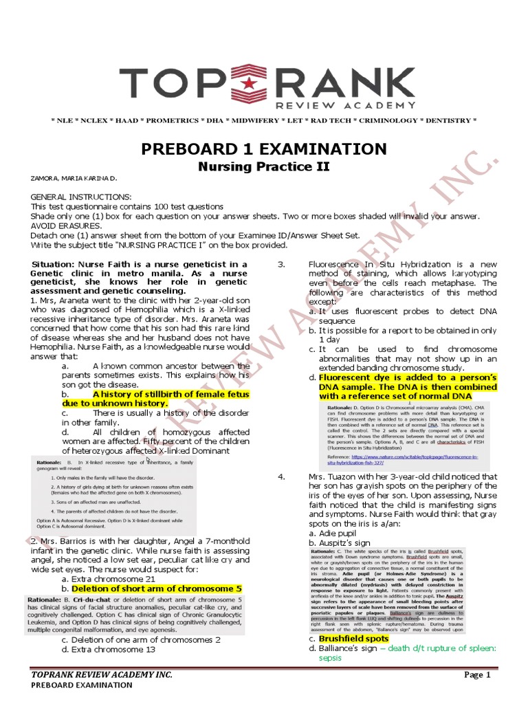 Ratio Preboard 1 NP 2 Intensive | PDF | Childbirth | Genetic Disorder