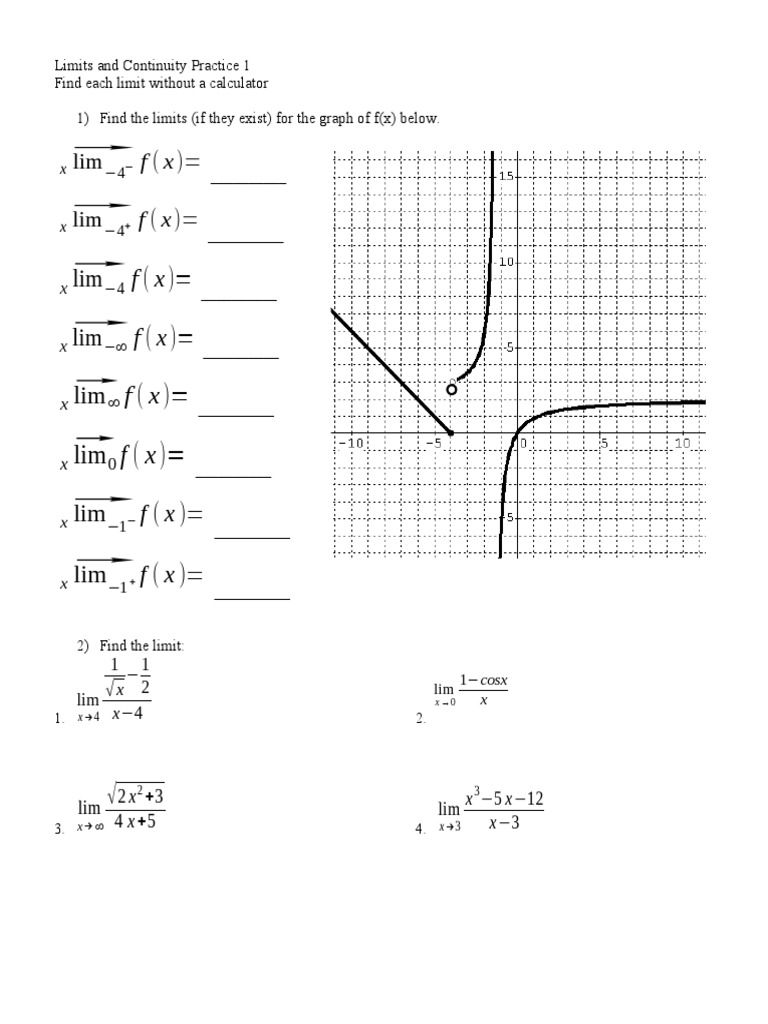 Limits and Continuity Practice 1 | PDF | Tangent | Mathematical Physics