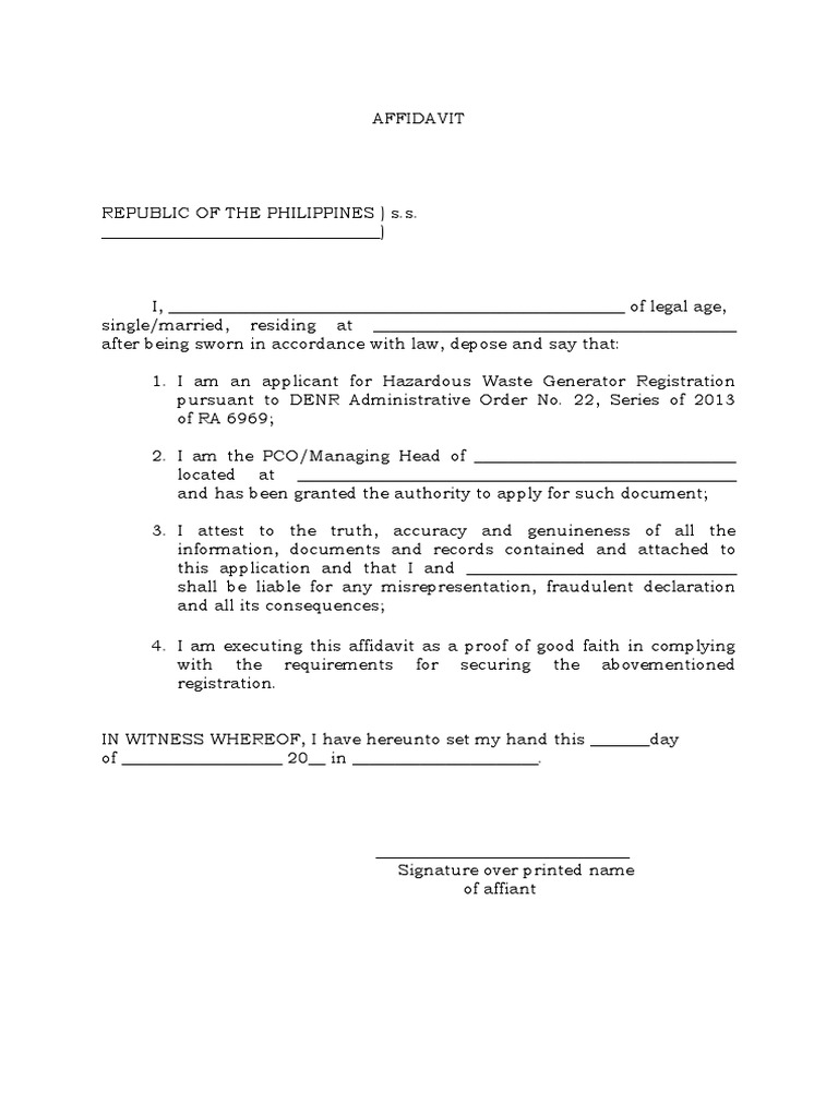 Template For HW Generator Affidavit | PDF