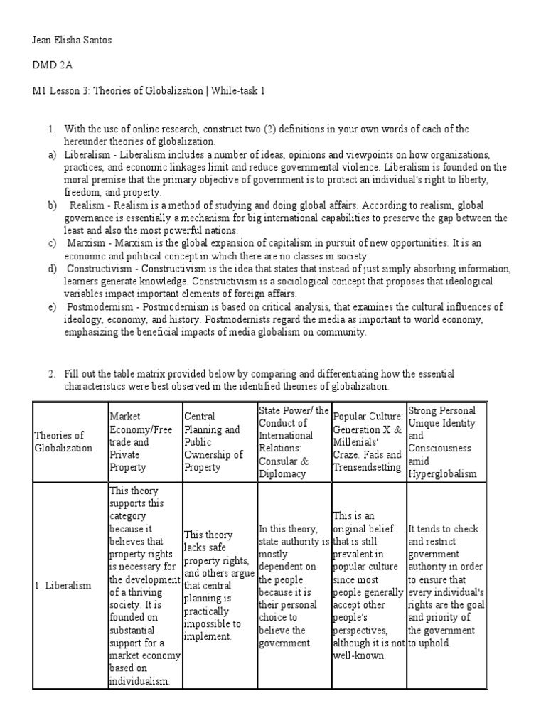 M1 Lesson 3-Theories of Globalization While-Task 1 | PDF | Constructivism (Philosophy Of ...