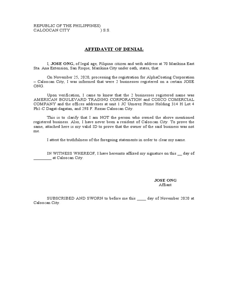 Affidavit of Denial | PDF