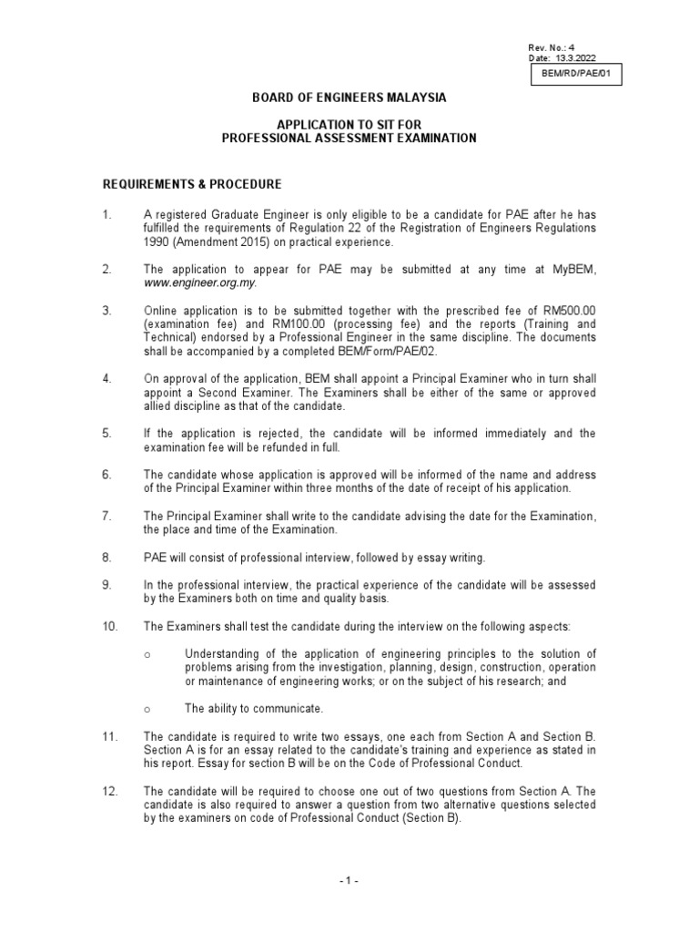 Application To Sit For PAE | PDF | Engineering | Road