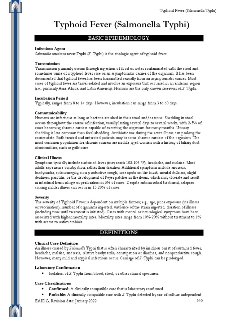 Understanding Typhoid Fever Risks and Management | PDF | Salmonella ...