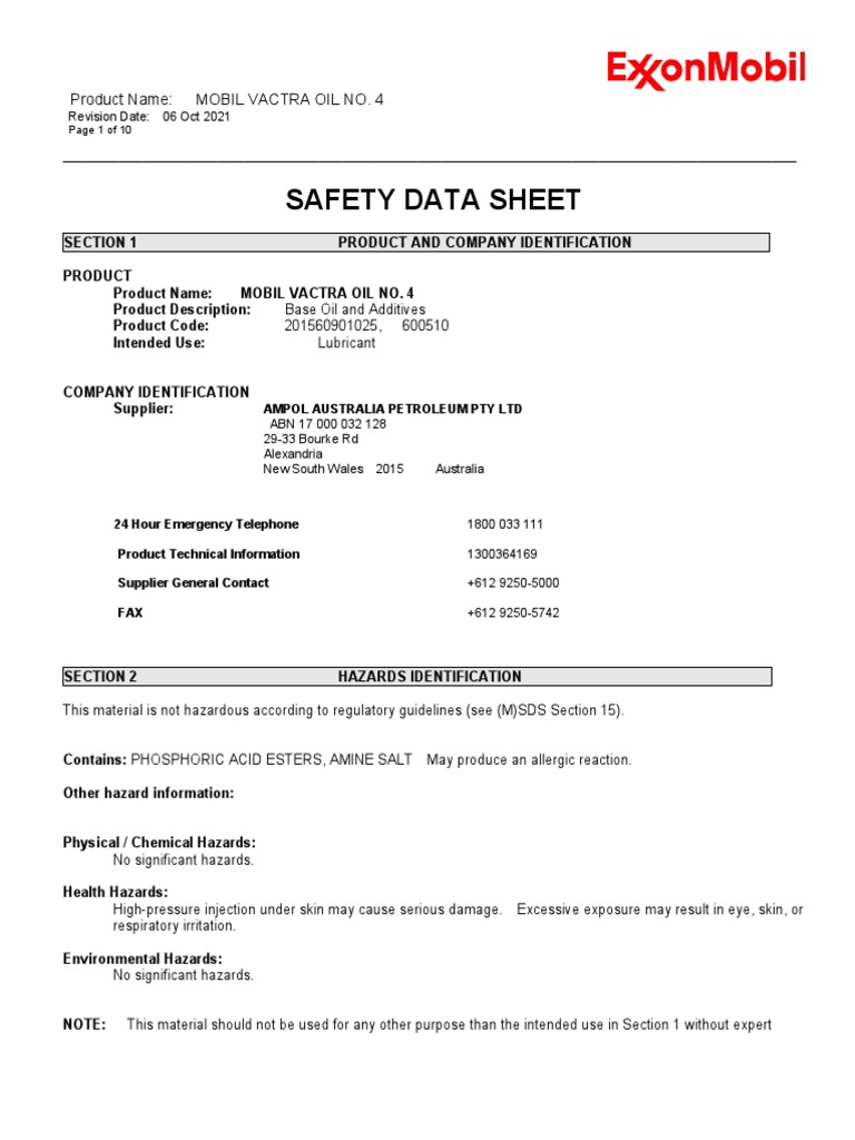 MSDS Vactra Oil No 4 | PDF | Toxicity | Firefighting