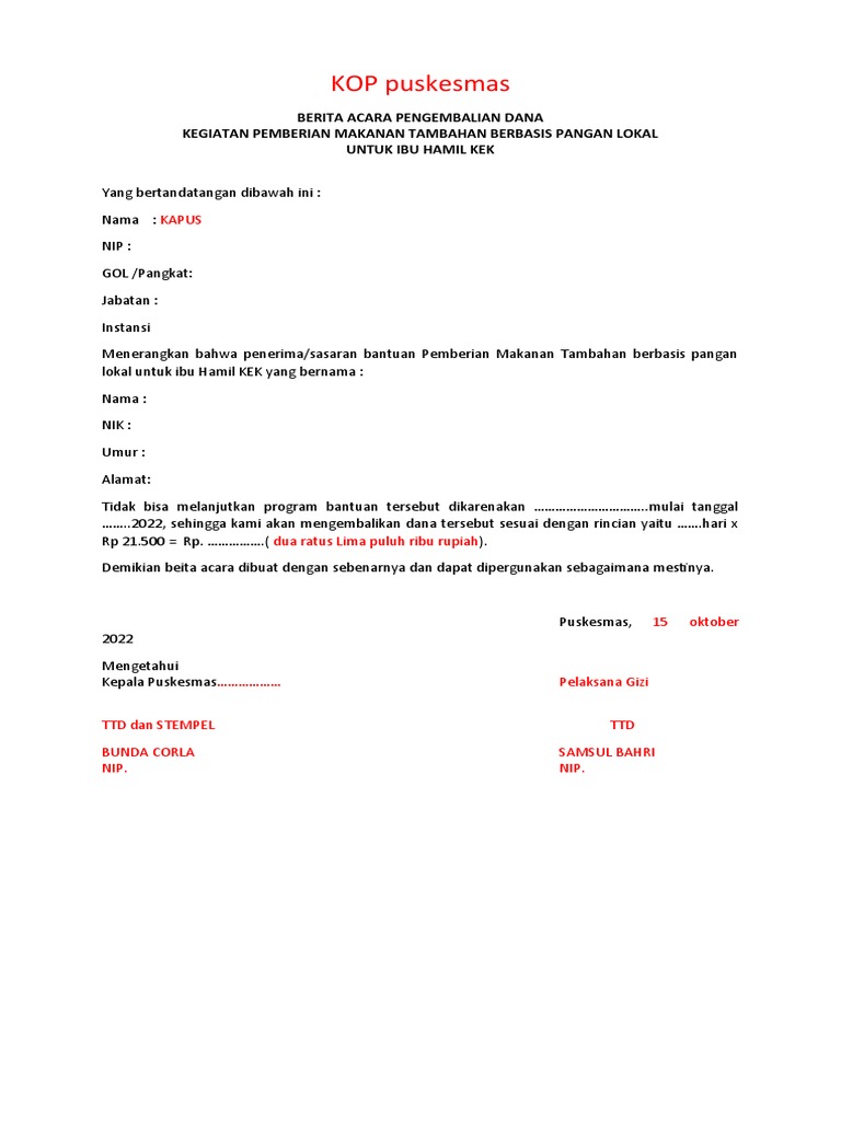 berita acara pengembalian dana | PDF