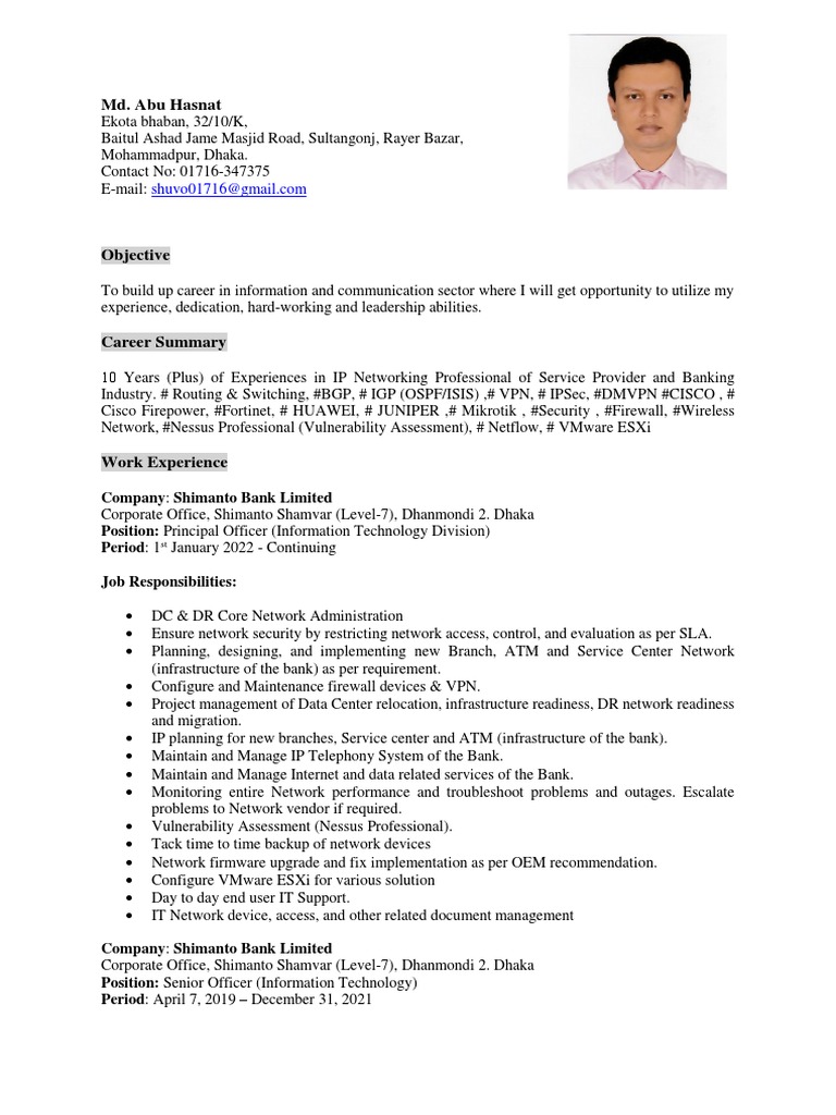 CV Abu Hasnat | PDF | Computer Network | Proxy Server