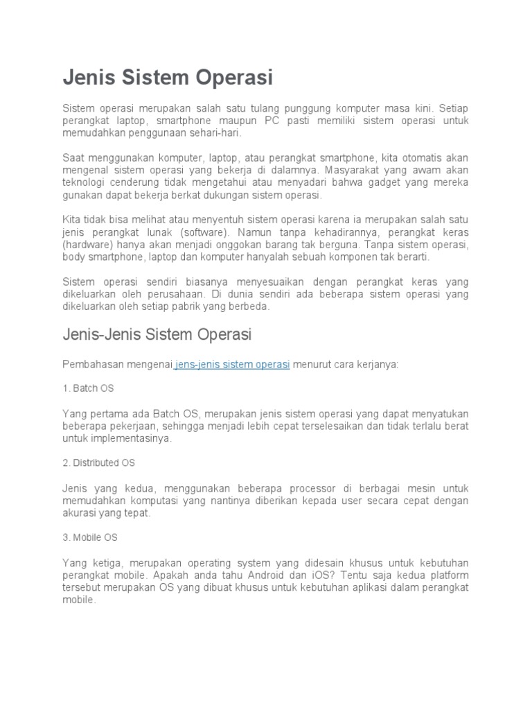 Jenis-Jenis Sistem Operasi Komputer | PDF | Komputer