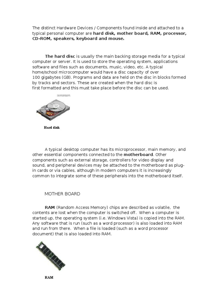 CD-ROM, Speakers, Keyboard and Mouse.: Mother Board | PDF | Random ...