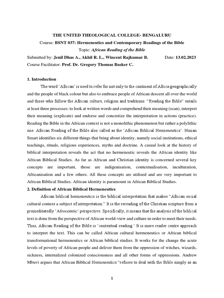 BSNT 037 GROUP V-African Reading of The Bible | PDF | Biblical ...