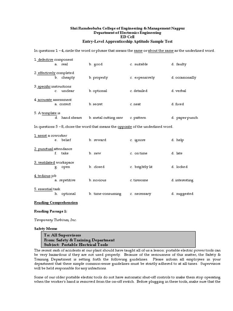 Apprenticeship Readiness Test No Answers | PDF | Density | Length